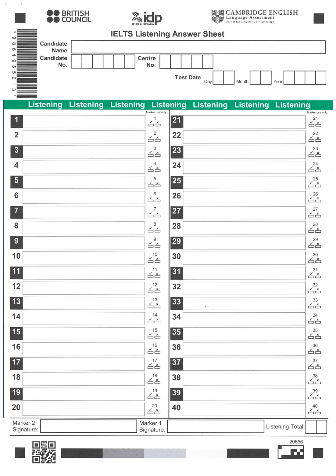 2022 IELTS Answer Sheet 2022 IELTS Answer Sheet
