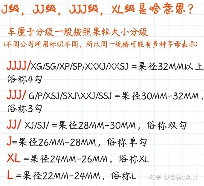 樱桃（车厘子）J级，JJ级，JJJ级，XL级代表什么意思？划分标准是？