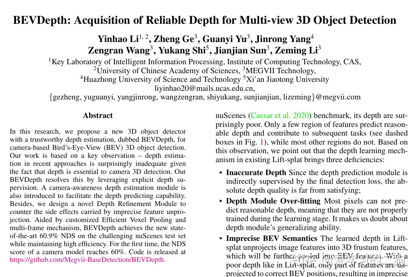 BEV-10:BEVDepth：Acquisition of Reliable Depth for Multi-view 3D Object Detection - 知乎