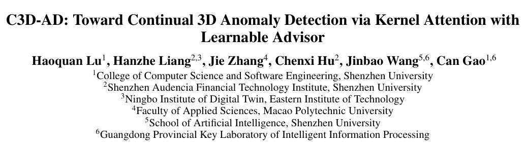 C3D-AD: 让3D异常检测学会“持续学习”，深大等提出核注意力与可学习顾问新框架 - 知乎