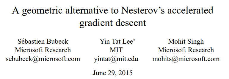 Nesterov 加速梯度下降的几何方法替代方案（A geometric alternative to Nesterov’s accelerated gradient descent） - 知乎