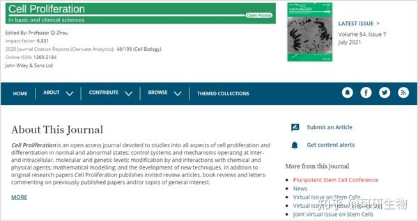 中科院院士主编的细胞生物学必读刊物：Cell Proliferation - 知乎