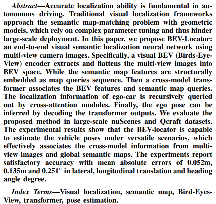 2022年-BEV Locator：一个基于环视图的端到端的视觉语义定位网络-轻舟智航、清华、伦敦玛丽女王大学联合发布 - 知乎