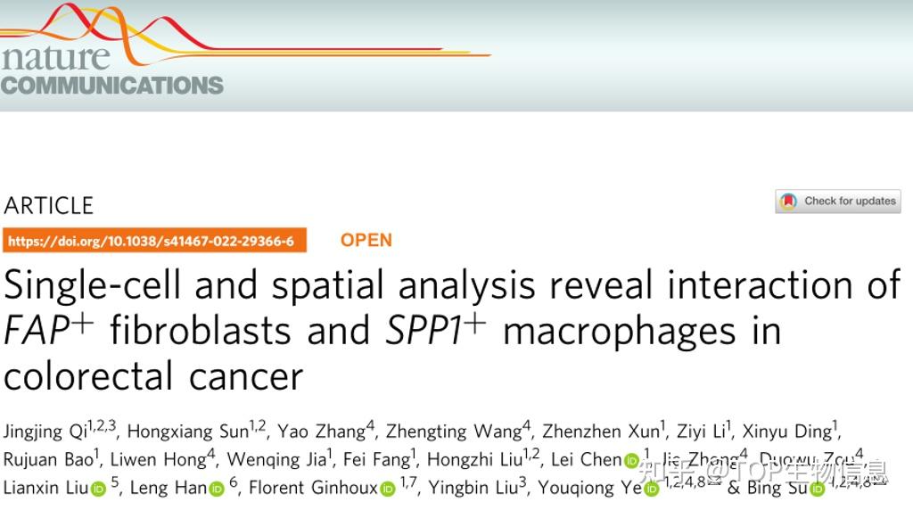 文献(8): 单细胞和空间分析揭示FAP+成纤维细胞和SPP1+巨噬细胞在结直肠癌中的相互作用 - 知乎