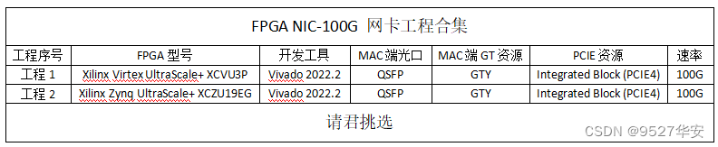FPGA实现 NIC 100G 网卡，GTY+100G Ethernet Subsystem架构，纯verilog代码实现，提供2套工程源码和 ...
