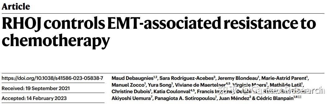 Nature|RHOJ控制EMT相关的化疗耐药性 - 知乎