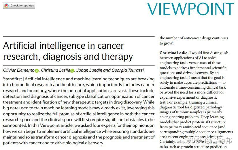 Nat Rev Cancer｜人工智能在癌症研究、诊断和治疗中的应用 - 知乎
