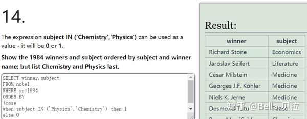 sqlzoo练习4（含答案）：SELECT from Nobel Tutorial - 知乎