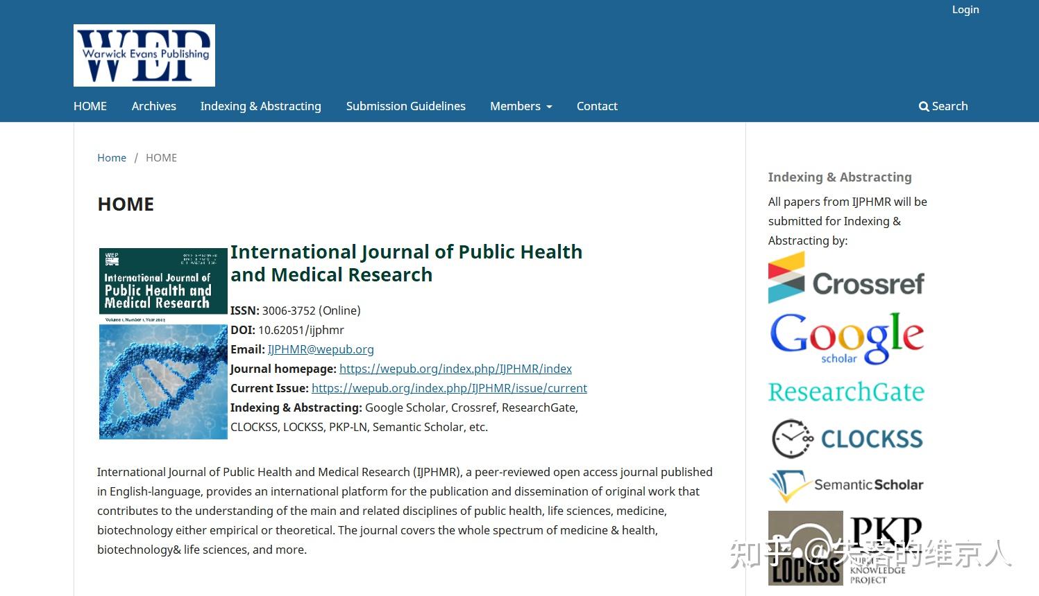 WEP Warwick Evans Publishing (WEP) 旗下英文普刊 期刊征稿 - 知乎