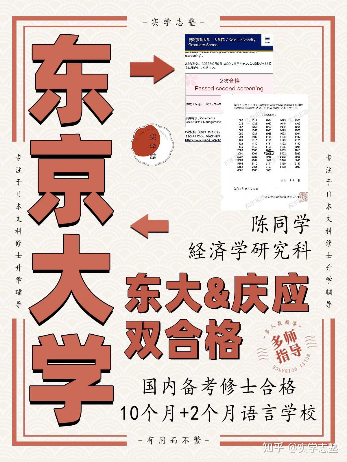日本留学｜恭喜实学志经营学研究室陈同学「庆应义塾大学&东京大学」修士双合格👏 - 知乎