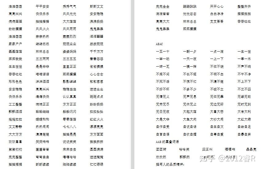 小学语文AABB ABB ABAB ABCC AABC ABAC AAB词语大全汇总 - 知乎