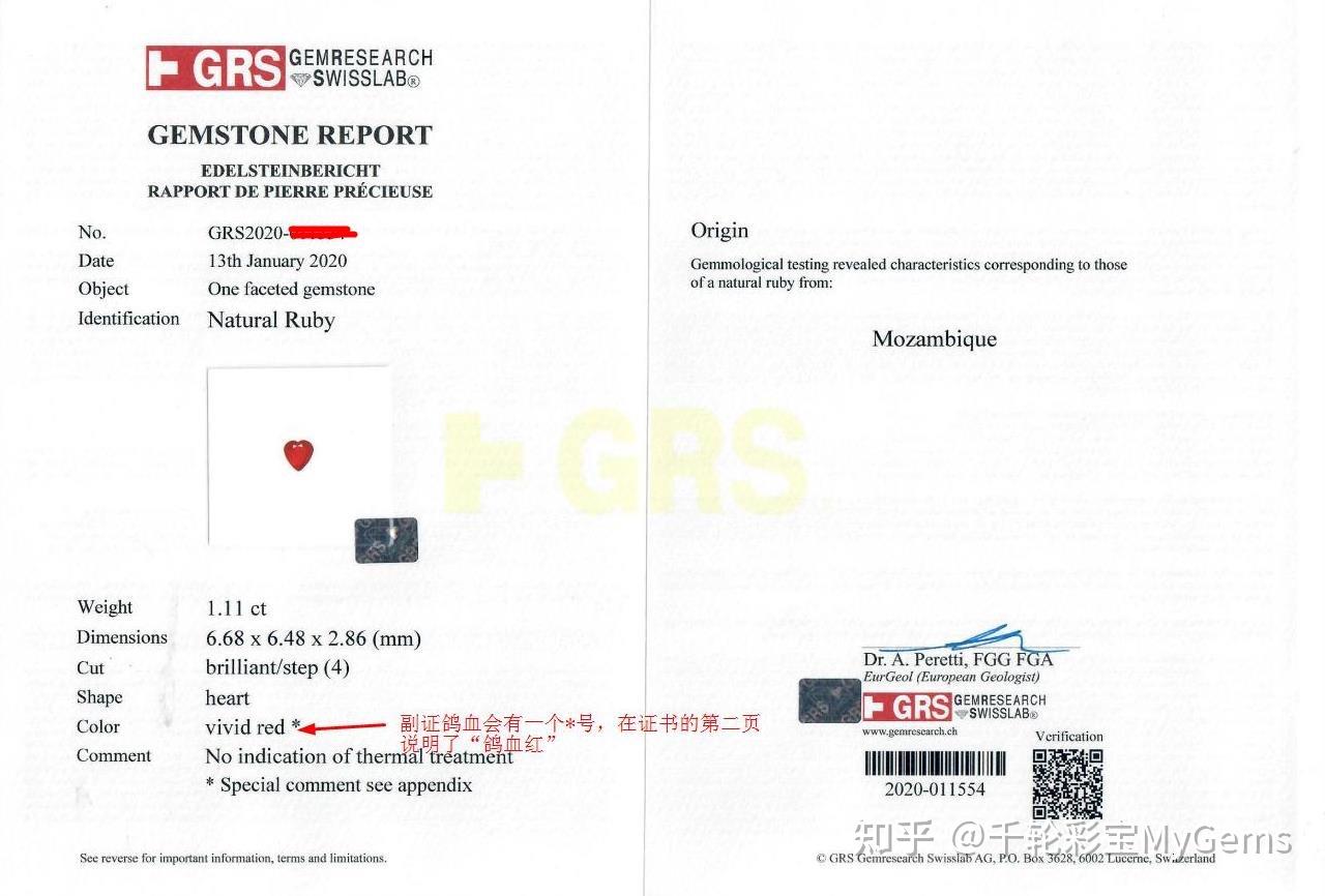 GRS主证无烧鸽血红宝石和GRS副证无烧鸽血红宝石证书解读 - 知乎