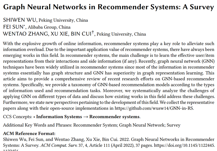 Graph Neural Networks in Recommender Systems: A Survey 阅读笔记 - 知乎