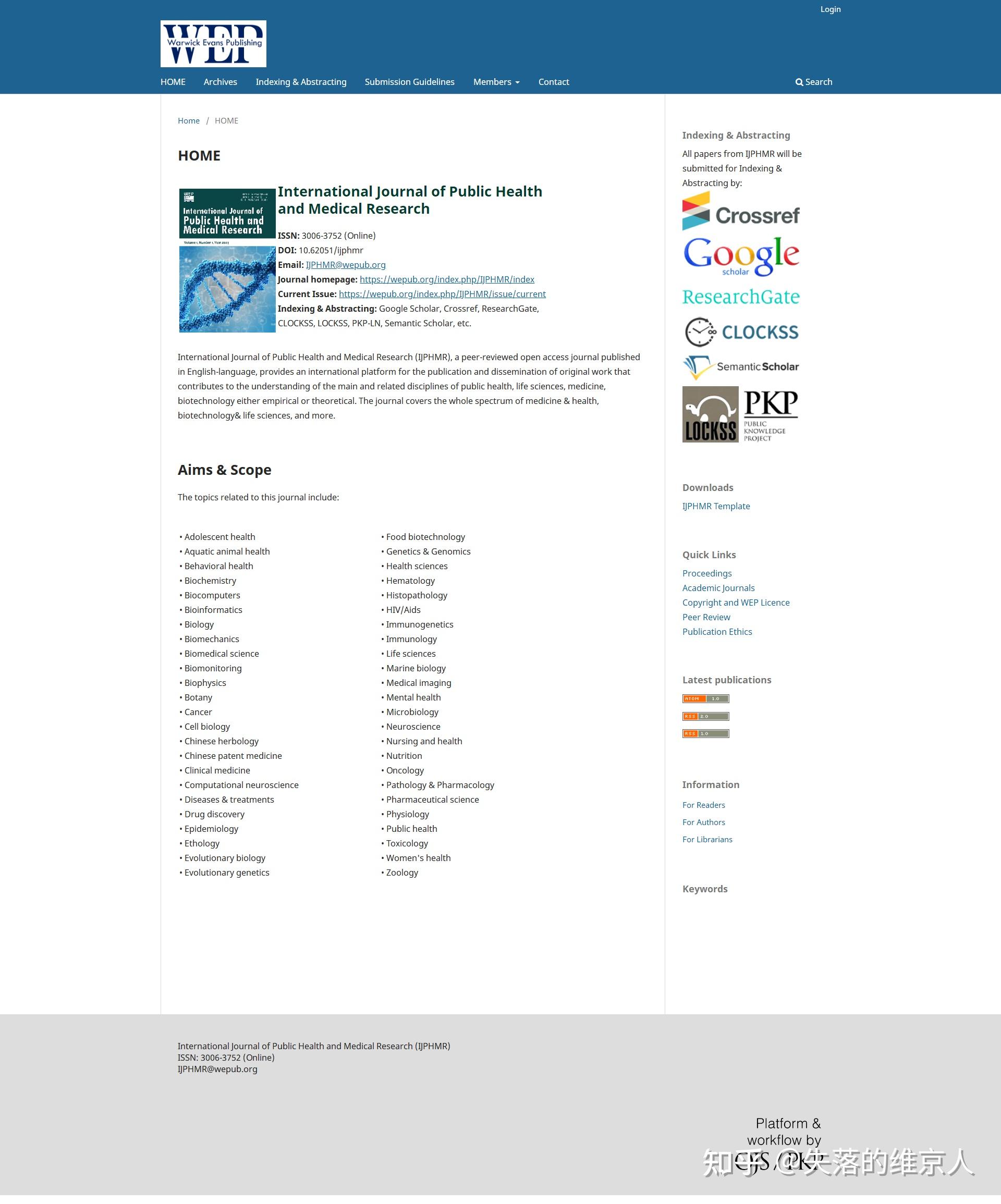 WEP Warwick Evans Publishing (WEP) 旗下英文普刊 期刊征稿 - 知乎