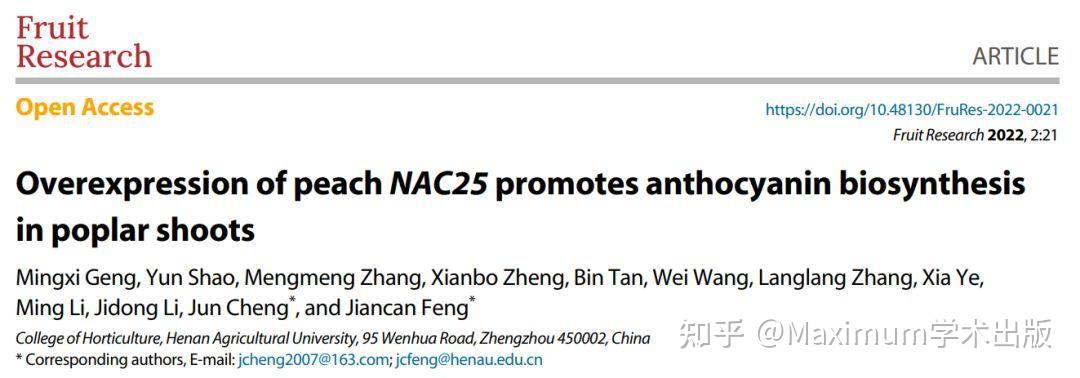河南农业大学发现桃NAC25的过量表达促进花青素的生物合成 - 知乎