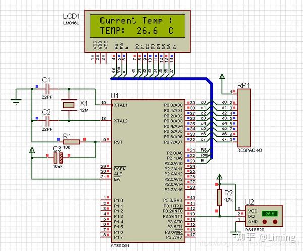 单片机设计_单路测温系统（AT89C51、DS18B20温度传感器、LCD1602） - 知乎