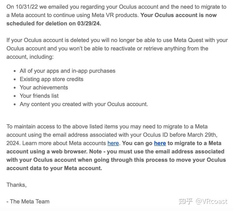 Meta 表示将在本月底删除所有 Oculus 帐户 - 知乎