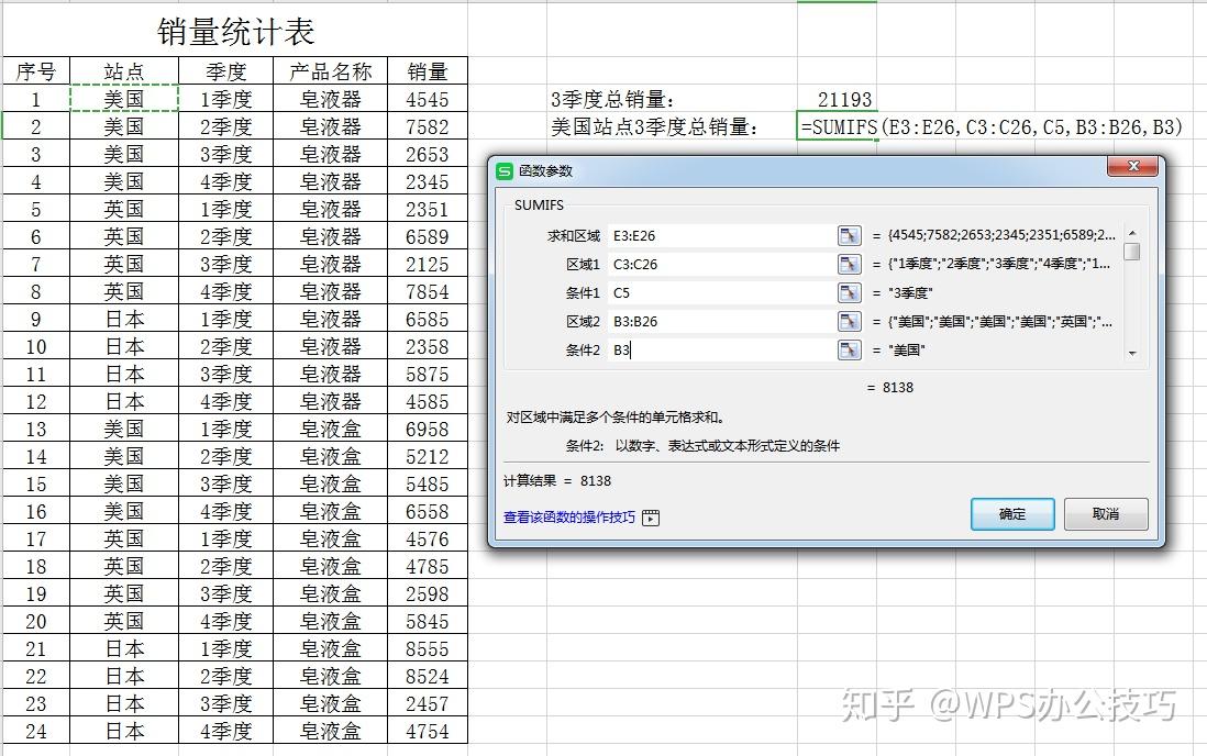 WPS-Excel的SUMIF条件求和函数的使用方法和操作步骤 - 知乎