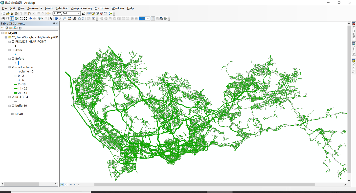 ARCGIS+PYTHON——GPS轨迹点的路网投影与流量计算 - 知乎