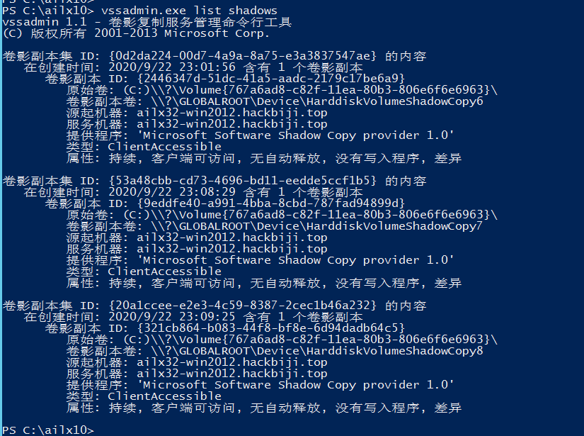使用vssadmin提取ntds.dit