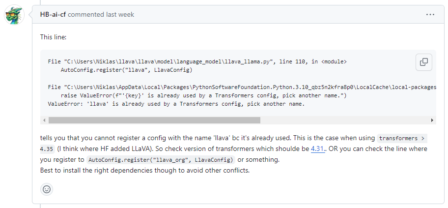 ValueError: 'llava' is already used by a Transformers config, pick another name. - 知乎