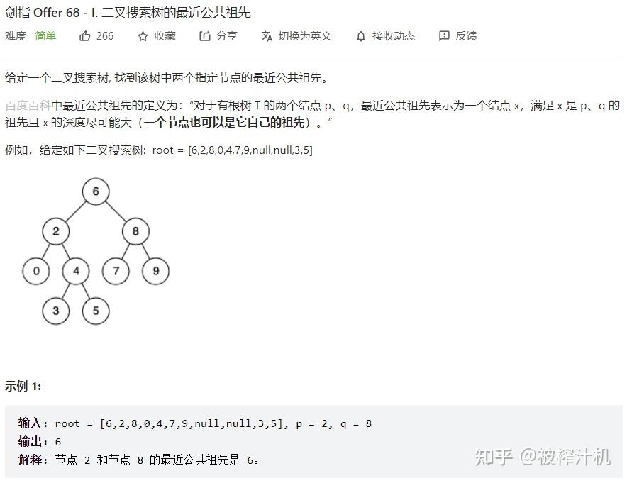 剑指 Offer 68 I 二叉搜索树的最近公共祖先 知乎