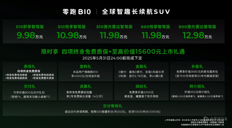 售9.98万起 零跑B10上市 配8295芯片/高阶智驾 续航最高600km - 知乎