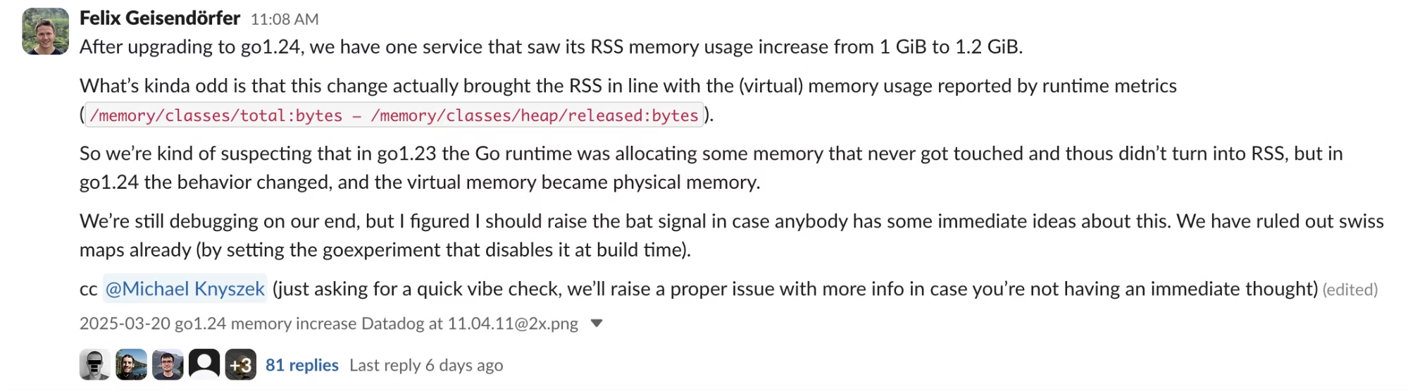 我们如何在数百个 Pod 中追踪 Go 1.24 内存回归 - 知乎