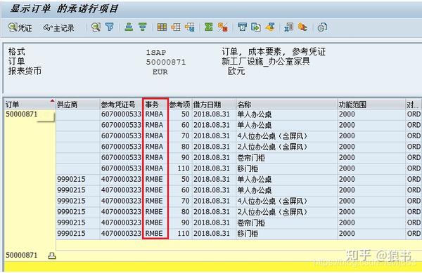 SAP中内部订单订单实际成本和承诺行项目参考交易/业务事务标识汇总 - 知乎