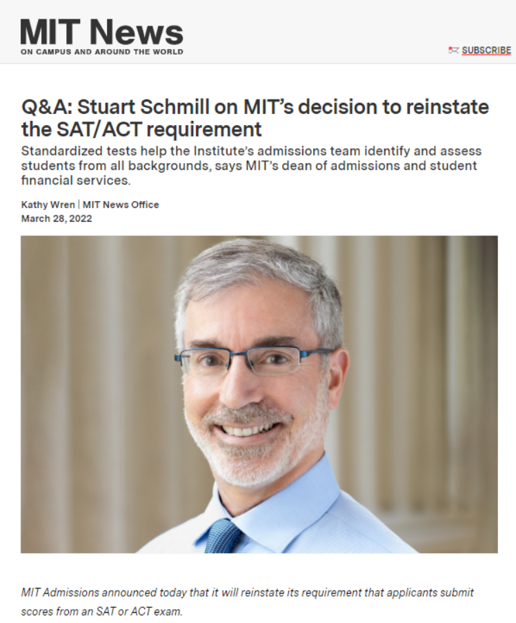【九英里留学】干货 | 2022级起，MIT恢复新生入学SAT、ACT成绩要求！ - 知乎