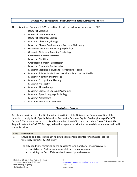 USYD悉尼大学2020年SAP（Con-CoE）录取流程详解（带附件） - 知乎
