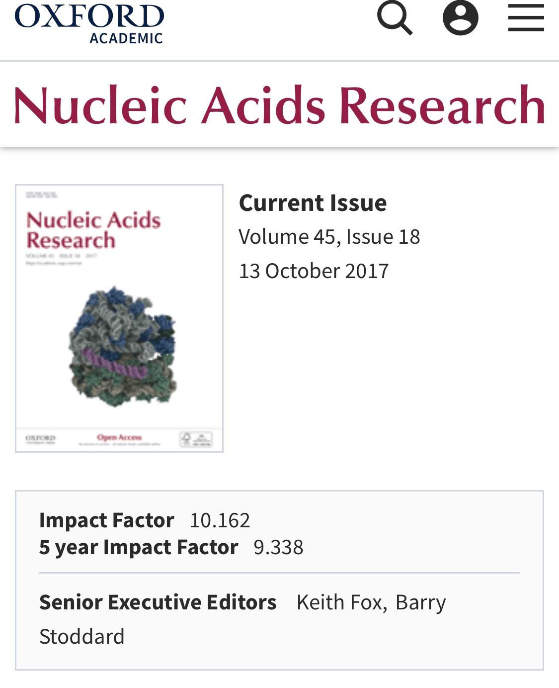 英国牛津出版社的核酸研究《Nucleic Acids Research》杂志是什么水平？ - 知乎