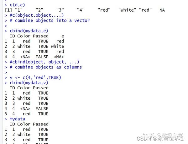 R语言数据类型：向量vector、矩阵matrix、dataframe、列表list、常用函数：length、ls、rm、edit、fix、c ...