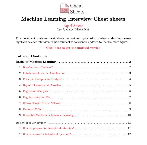 机器学习面试必备cheatsheet 知乎