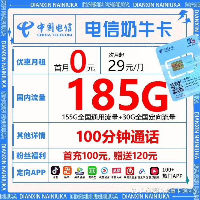 同样29月租，185G流量+100分钟更香？还是选永久套餐？电信奶牛卡和星驰卡PRO办哪款？ - 知乎