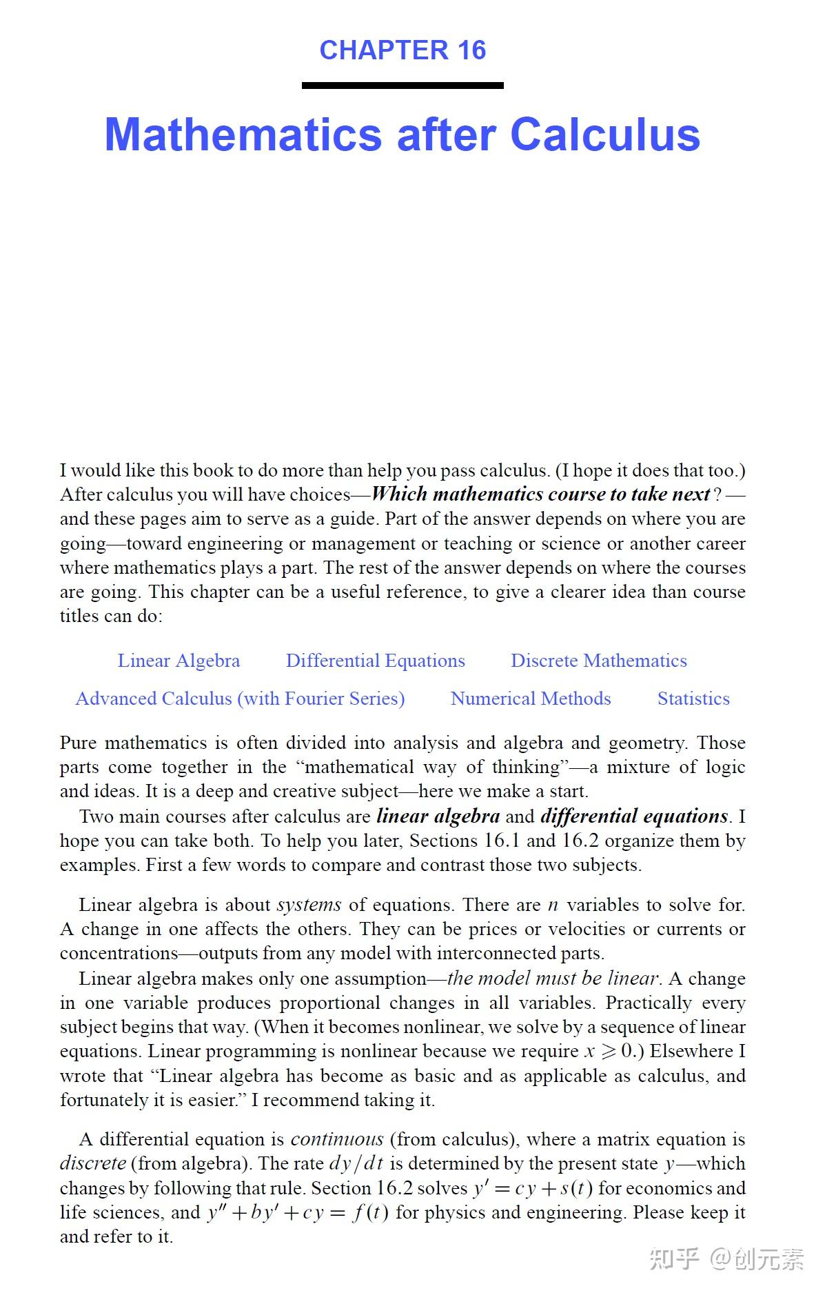 Gilbert Strang Calculus MIT微积分课本里的数学学习路线图 第16章 微积分后的数学 Mathematics ...