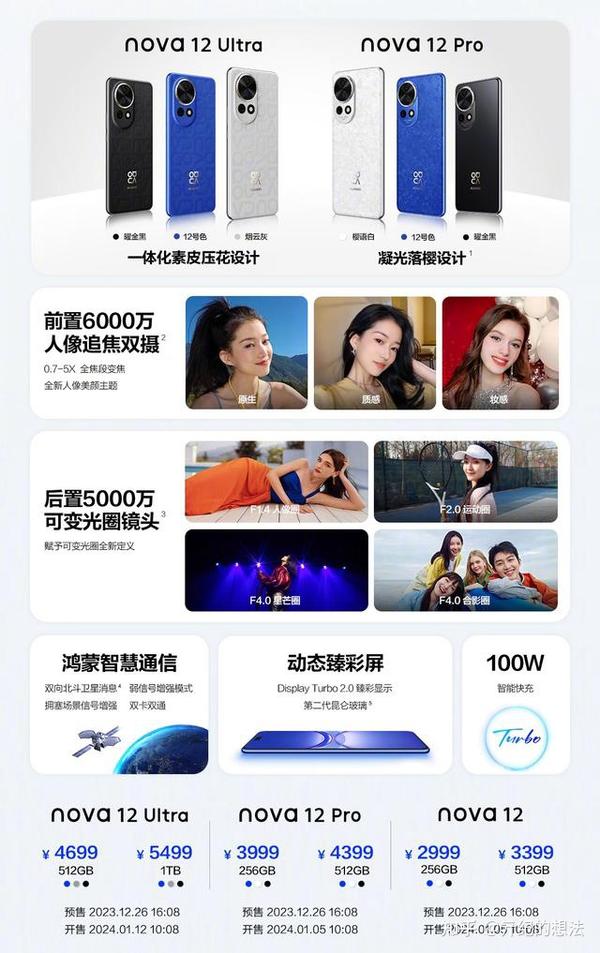 华为Nova12系列发布：麒麟芯片+鸿蒙OS4，2999元起