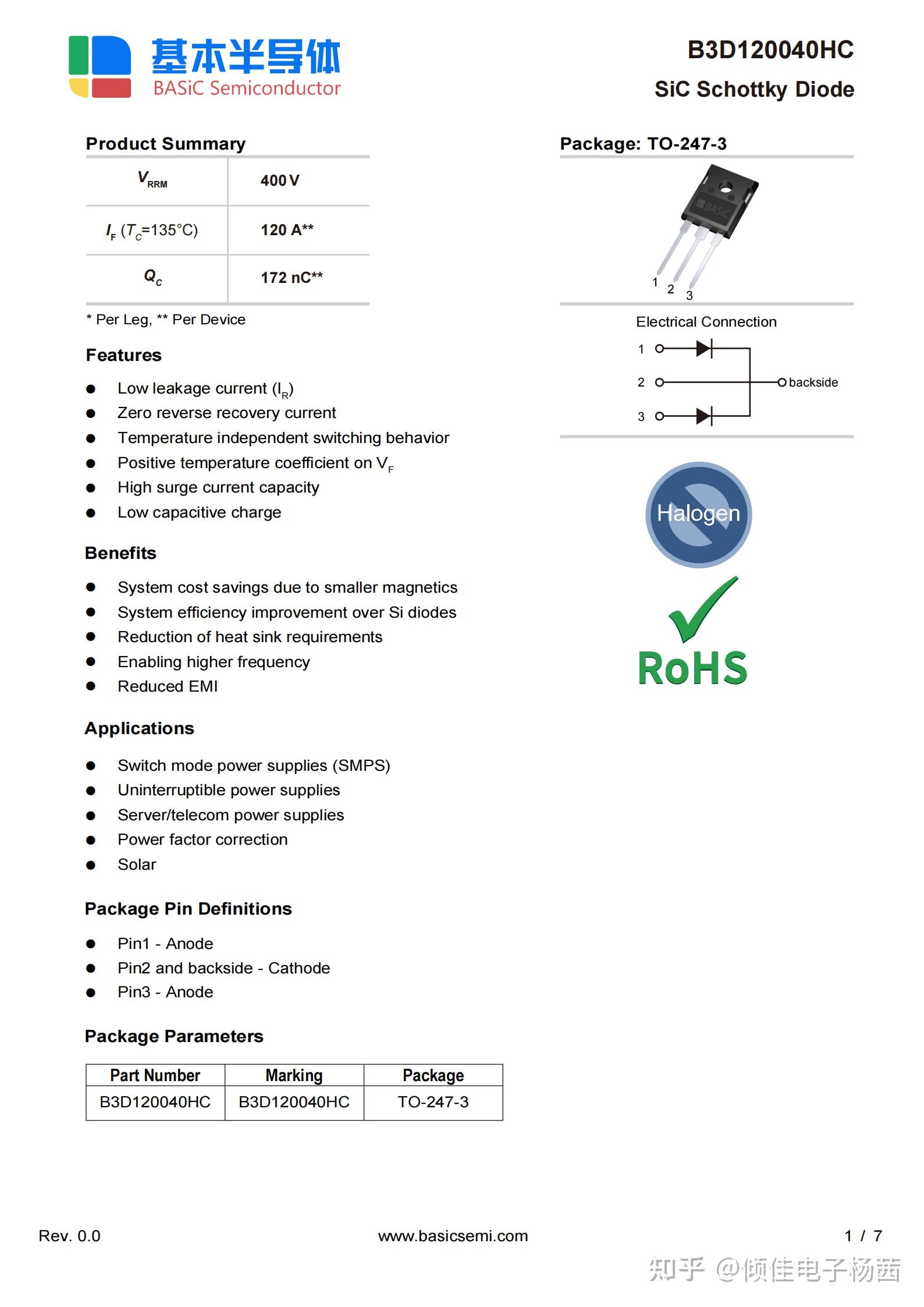 开启焊机高效时代：国内首发400V SiC肖特基二极管B3D120040HC深度解析 - 知乎