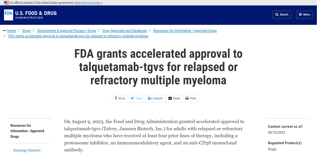 首创GPRC5D/CD3双抗Talquetamab获FDA批准上市！四线后复发/难治MM患者ORR达73.6%！ - 知乎