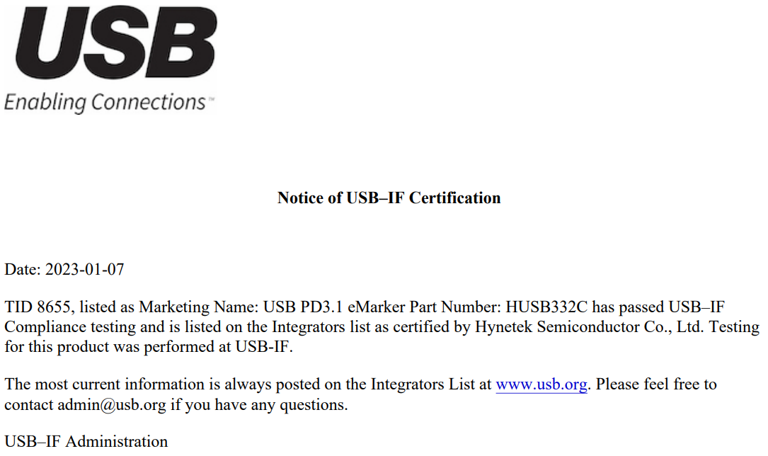 USB eMarker HUSB332C通过PD3.1认证，自带过温保护功能(OTP) - 知乎