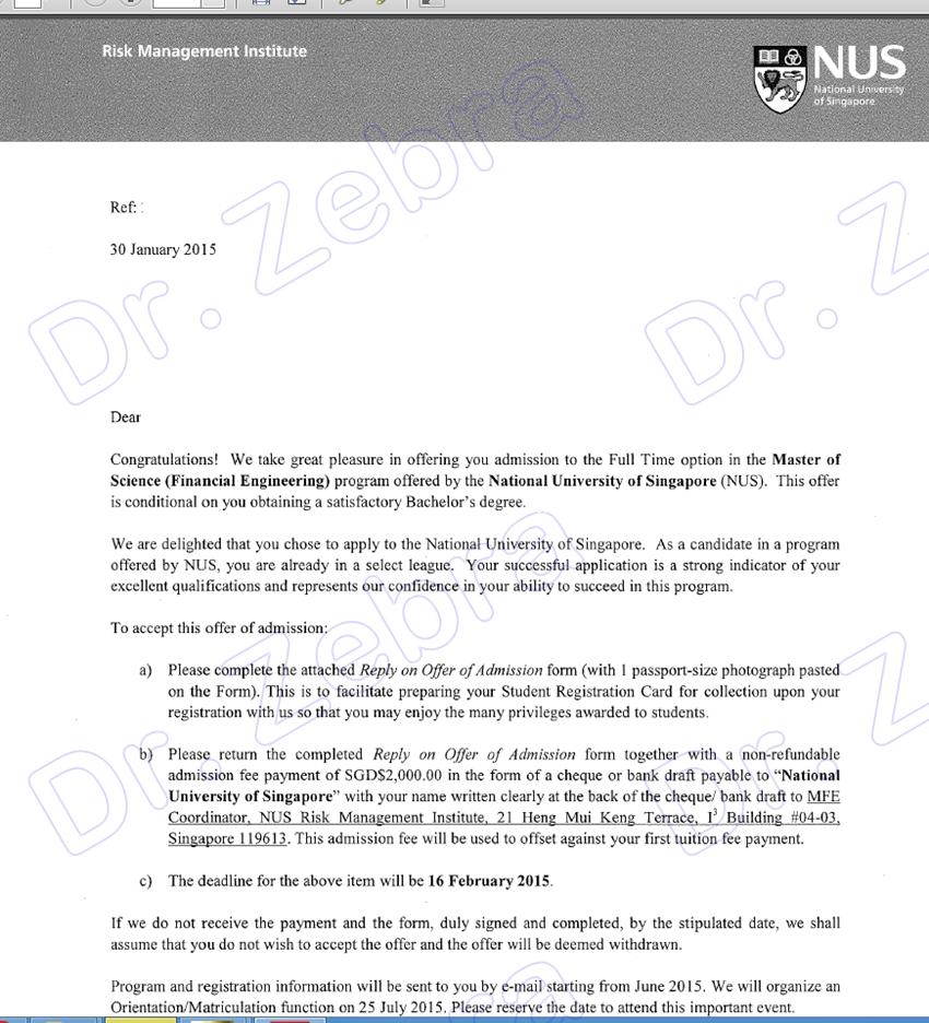 【斑马博士】新加坡国立大学 National University of Singapore（NUS） Financial ...