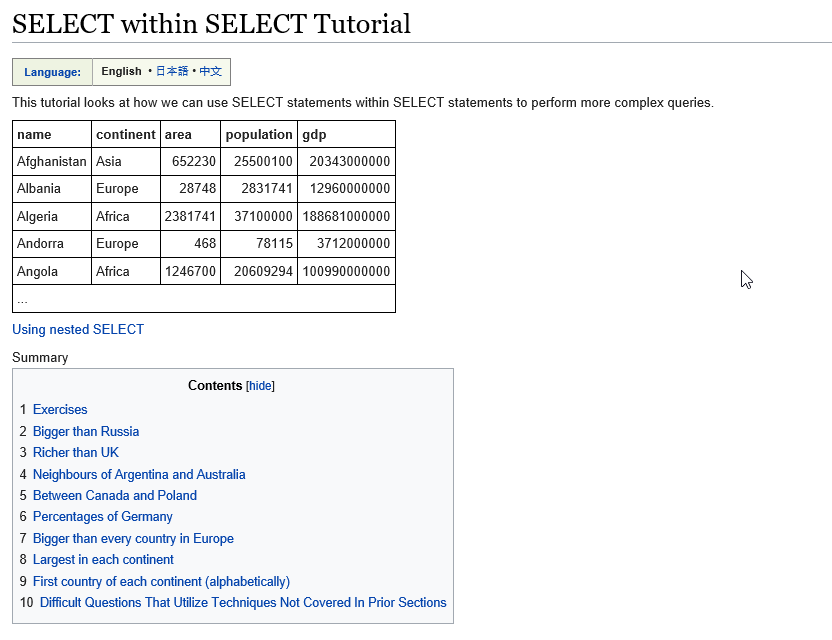 SQLzoo 练习题笔记及答案解析1 - 知乎
