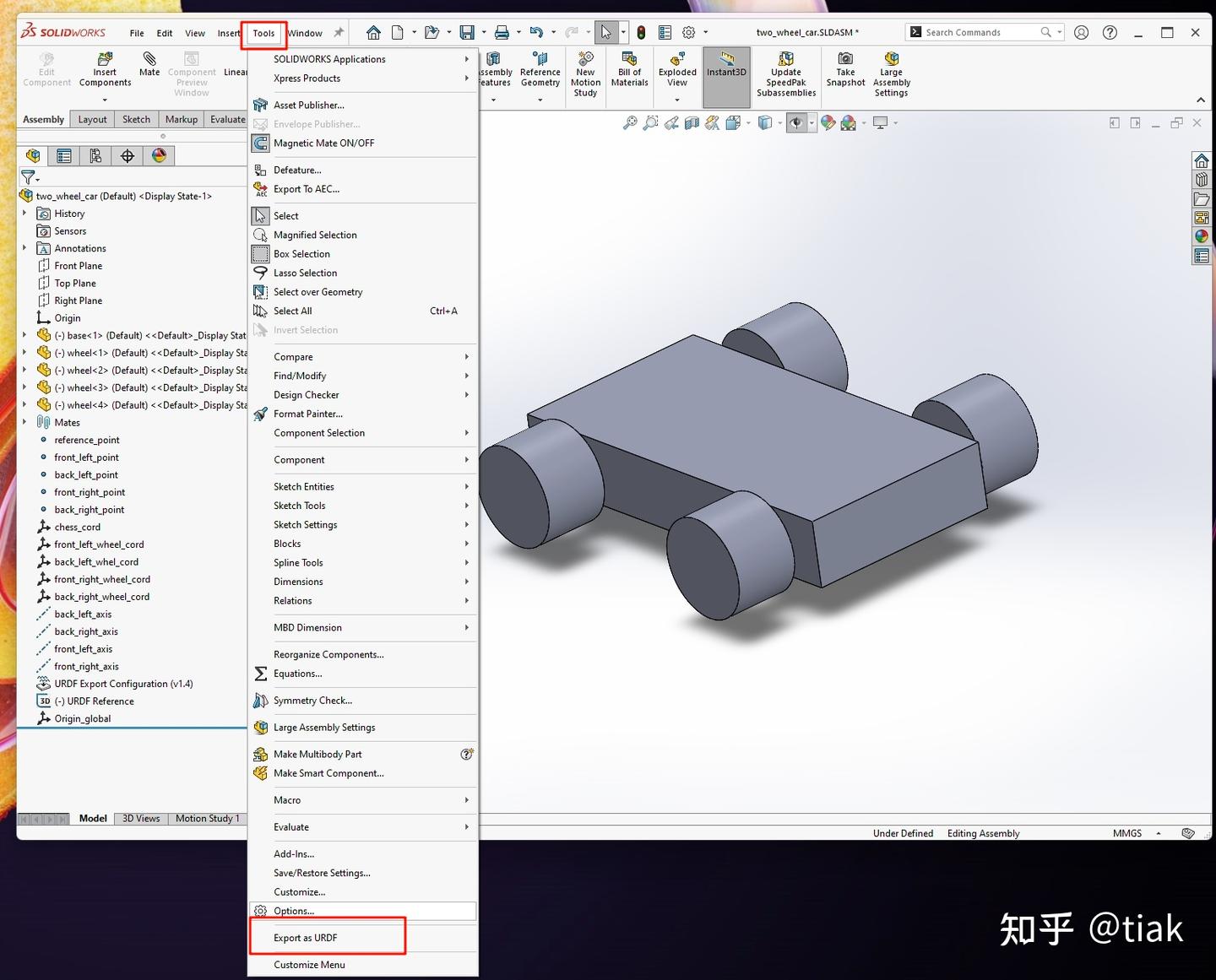 SolidWorks 生成 URDF, 在 Rviz2 中预览并导入Gazebo - 知乎