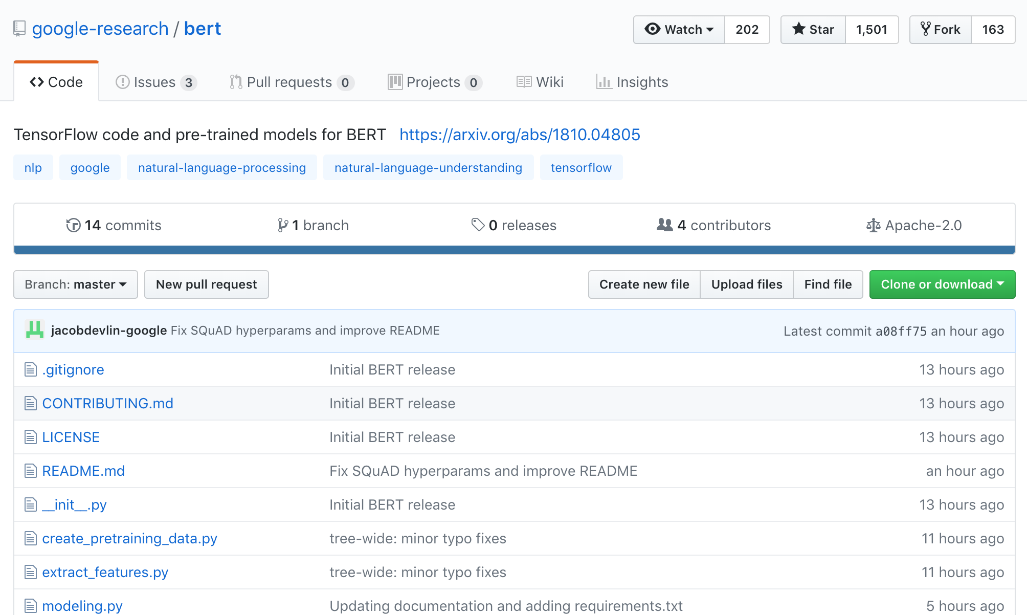 谷歌最强NLP模型BERT如约开源，12小时GitHub标星破1500，即将支持中文 - 知乎