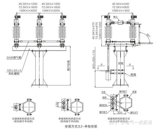 10KV柱上隔离开关GW4-12/630A高压隔离开关安装结构图 - 知乎