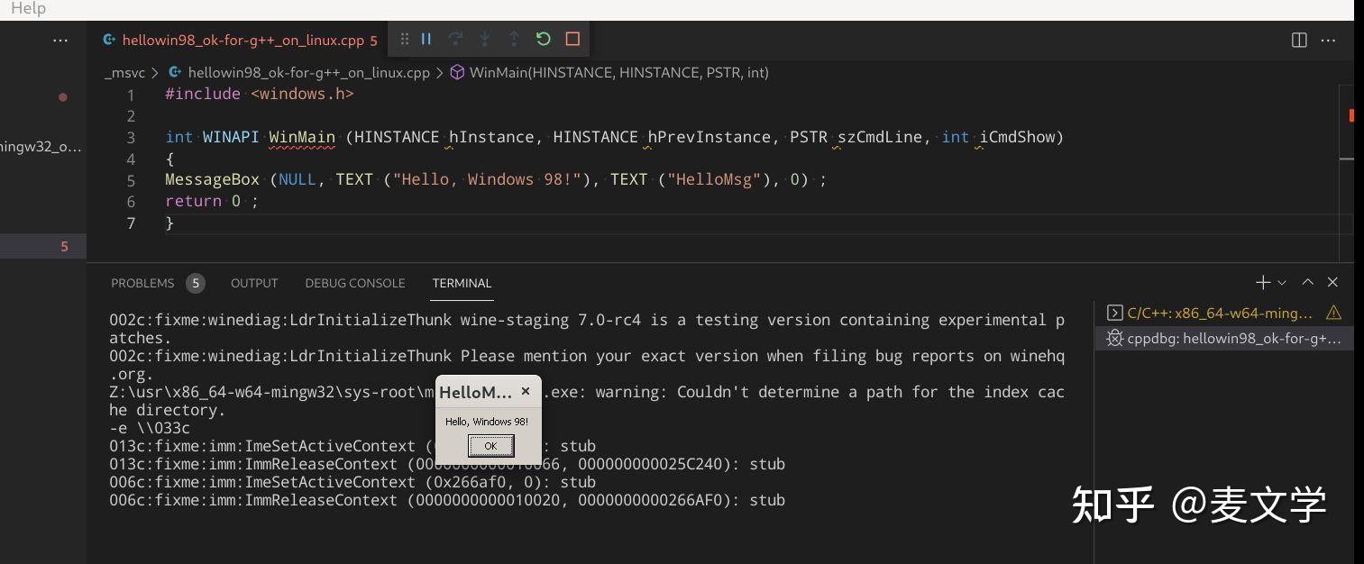 VS CODE 笔记： 在 LINUX 下用于学习 PROGRAMMING WINDOWS Win32 API Hello World 的简单设置 - 知乎
