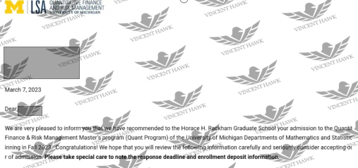 2023 VH Offer | UMich量化金融与风险管理，来自密歇根安娜堡的offer！ - 知乎