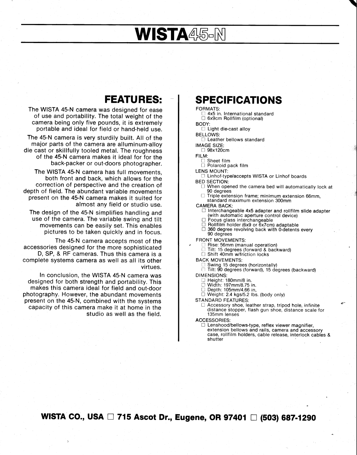 【器材篇】大画幅双轨相机——WISTA45-N - 知乎