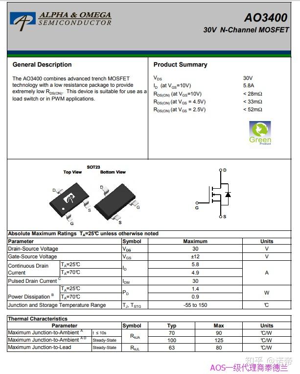 AO3400MOS管应用在哪里的、AO3400场效应管PDF资料谁有、报价找哪家好？ - 知乎