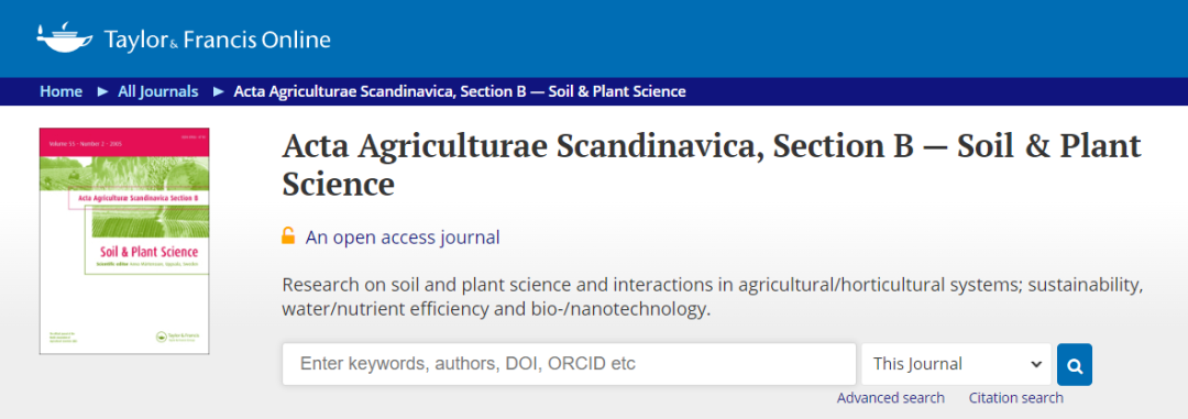 刊·见 | 关注农业现代化全球进展，尽在SCI期刊Acta Agriculturae Scandinavica, Section B — Soil & Plant Science - 知乎